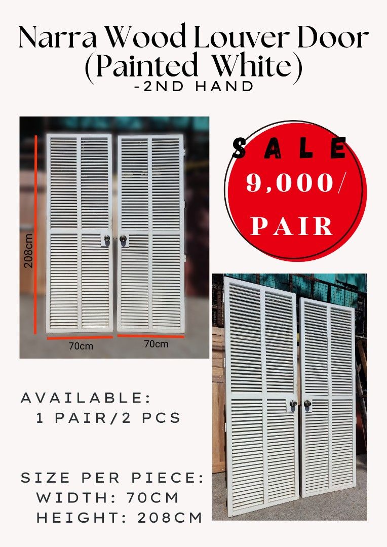 Narra Wood Louver Door (Painted White -2nd Hand, Furniture & Home ...