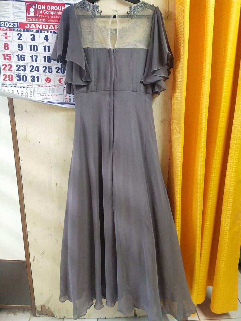 Ninang Gown - Gray, Women's Fashion, Dresses & Sets, Evening dresses ...