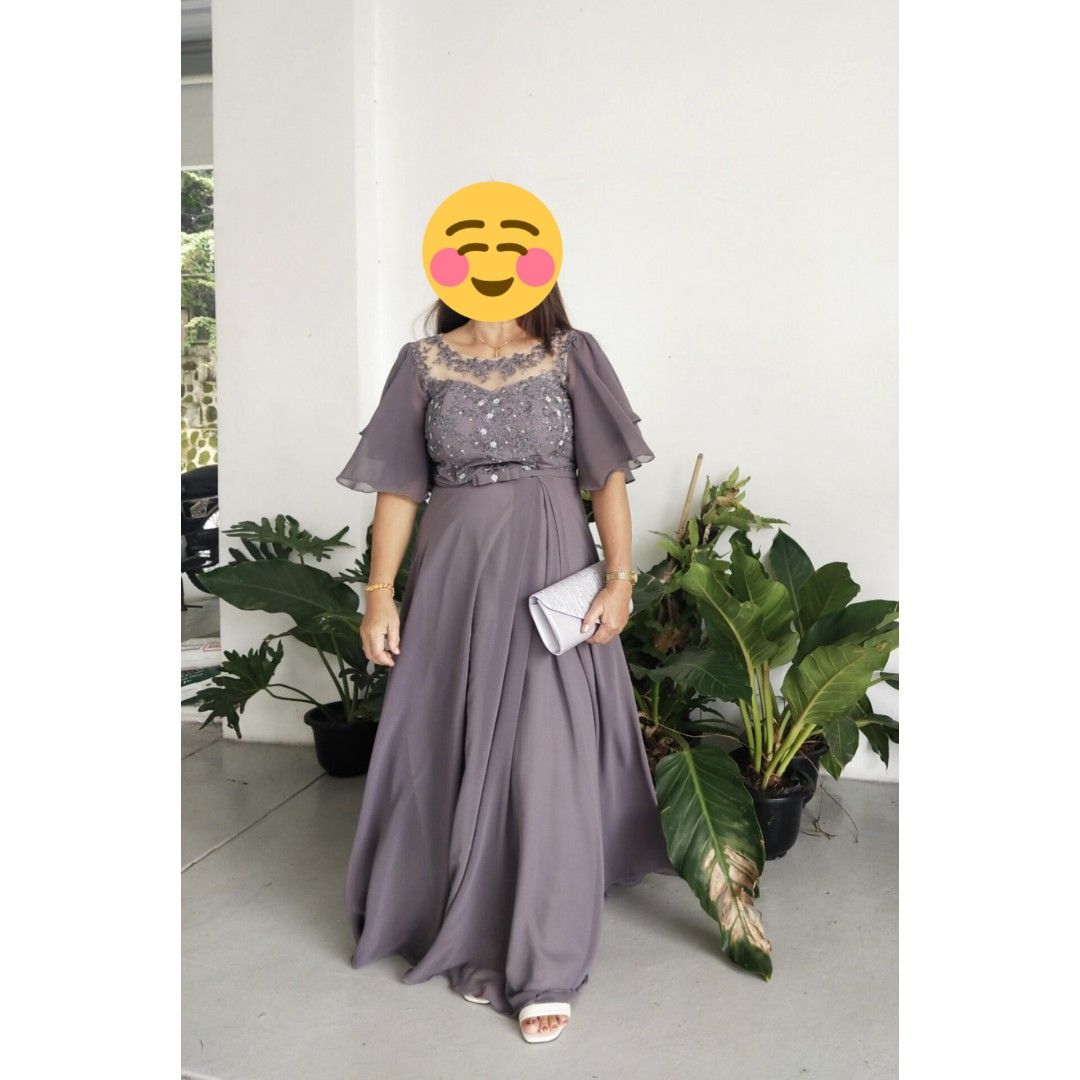 Ninang Gown - Gray, Women's Fashion, Dresses & Sets, Evening dresses ...