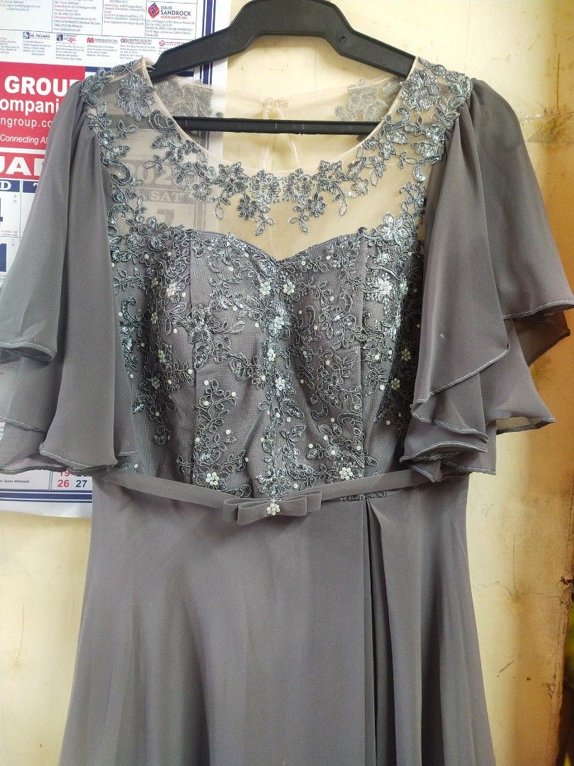 Ninang Gown - Gray, Women's Fashion, Dresses & Sets, Evening dresses ...