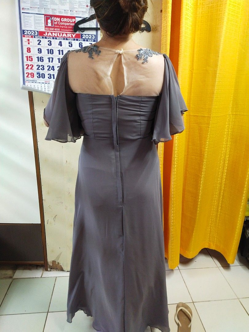 Ninang Gown - Gray, Women's Fashion, Dresses & Sets, Evening dresses ...
