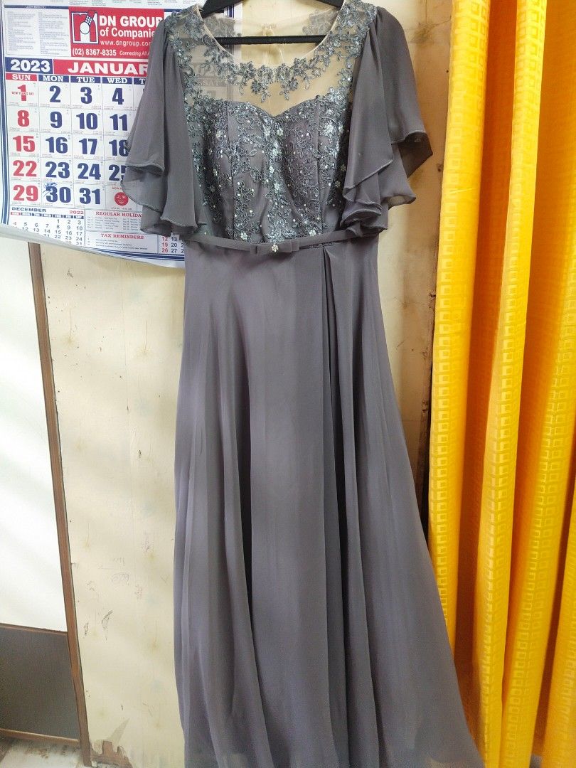 Ninang Gown - Gray, Women's Fashion, Dresses & Sets, Evening dresses ...