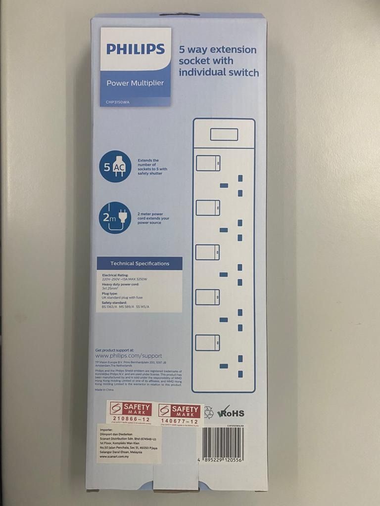Philips 5 sockets extension plug extension sockets CHP3150, TV & Home ...
