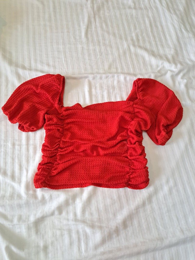 Red Square Neck Top, Women's Fashion, Tops, Shirts on Carousell