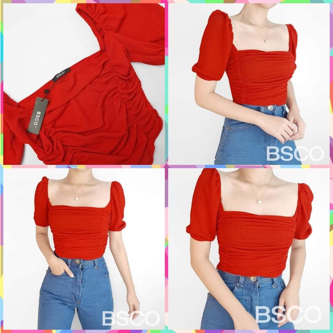 Red Square Neck Top, Women's Fashion, Tops, Shirts on Carousell