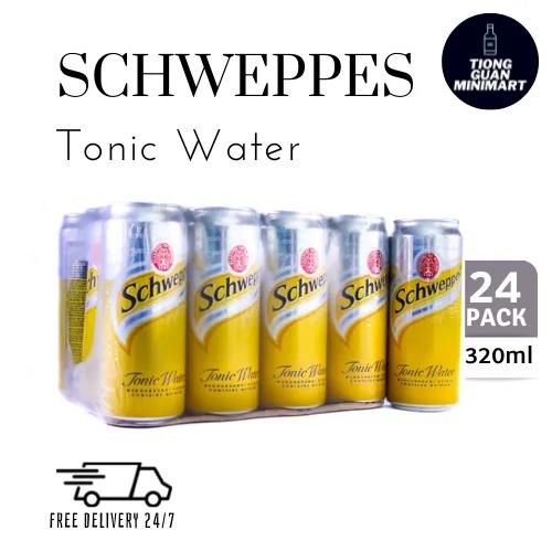 Schweppes Tonic Water 320ml Carton (24 cans per carton), Food & Drinks ...