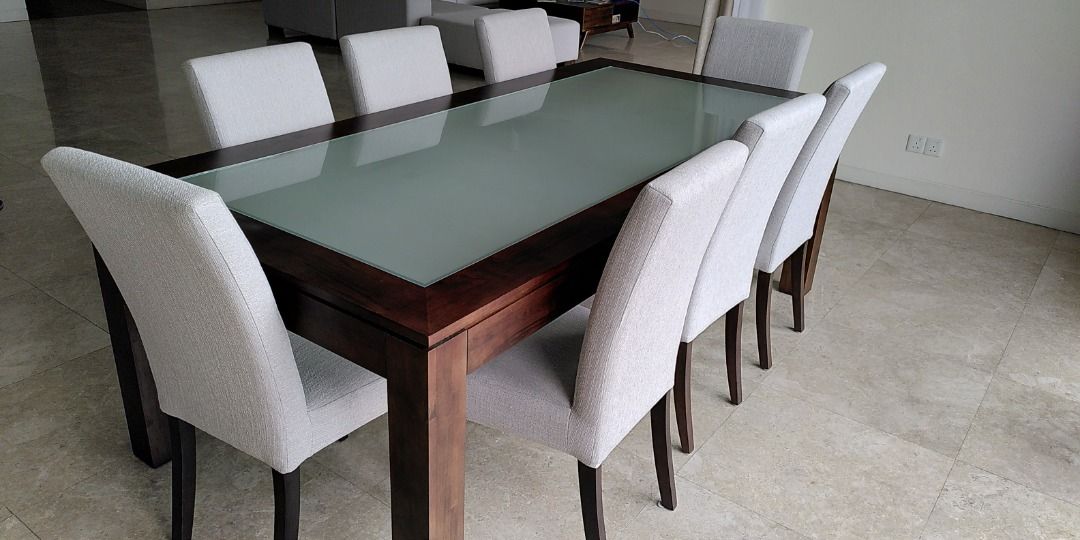 Set of dining table 8pax + 8 dining chairs, Furniture & Home Living ...