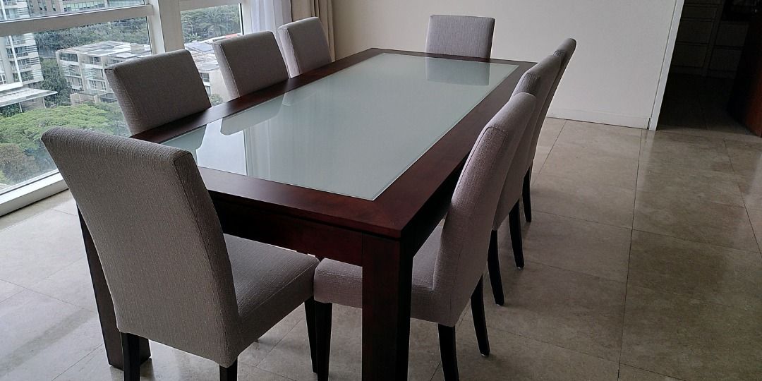 Set of dining table 8pax + 8 dining chairs, Furniture & Home Living ...