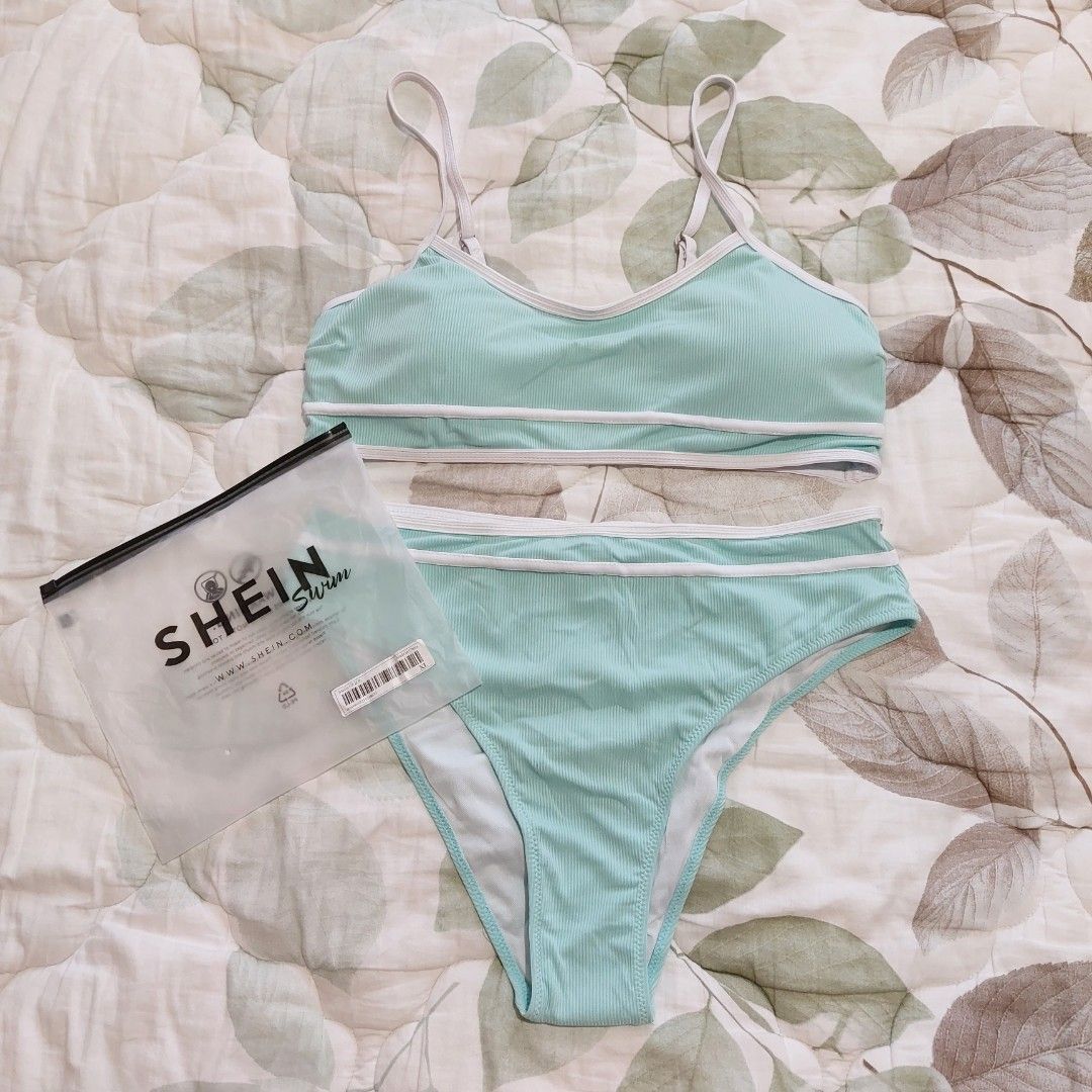 Shein Mint Green Bikini Semi High Waist Swimsuit, Women's Fashion, Swimwear, Bikinis & Swimsuits ...