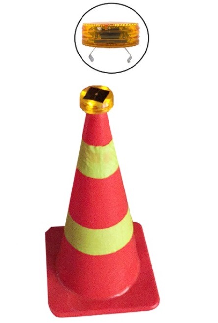 SOLAR CONE YELLOW Safety Blinking Reflective Warning Signal Flashlight ...