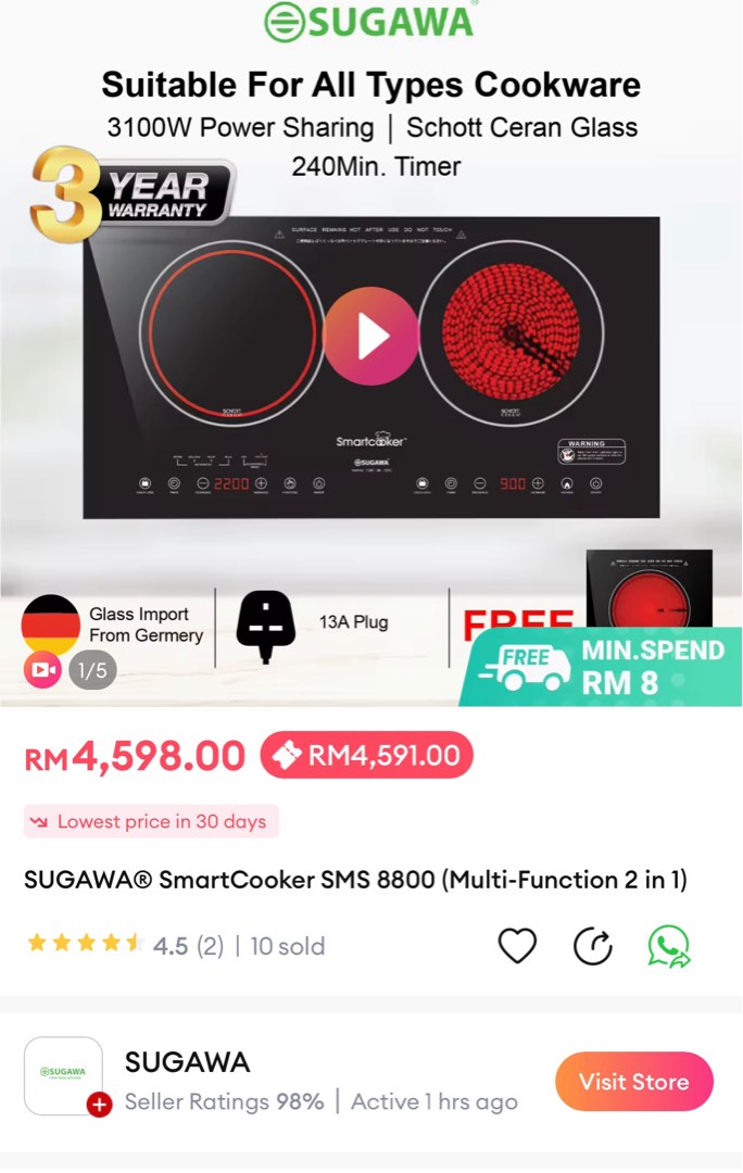 Sugawa Smart Cooker Built In Induction And Ceramic Hob Tv And Home
