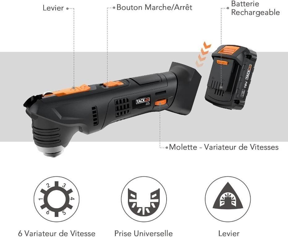 TACKLIFE Wireless Multi-Function Tool pmt03b 18 V, 2.0Ah Lithium-Ion ...
