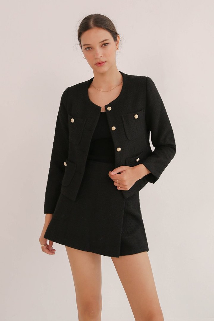 THE WILLOW LABEL ANNA TWEED JACKET BLACK, Women's Fashion, Coats ...