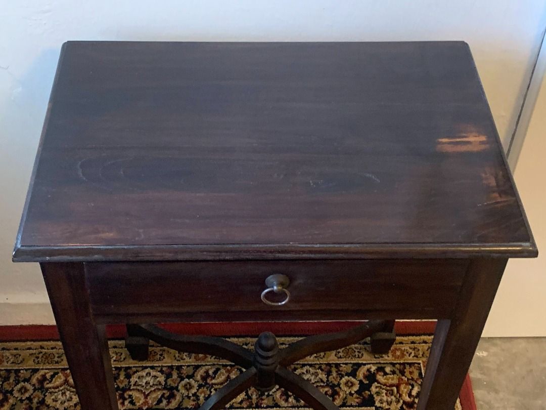 Vintage wood vanity side table in dark stain, Furniture & Home Living ...