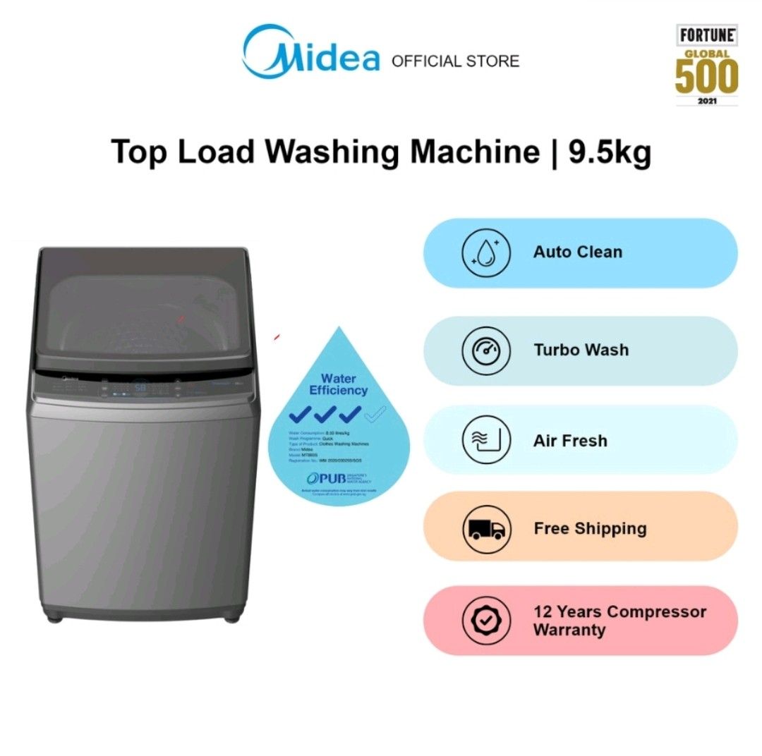 Washing Machine Midea 9.5kg, TV & Home Appliances, Washing Machines and ...