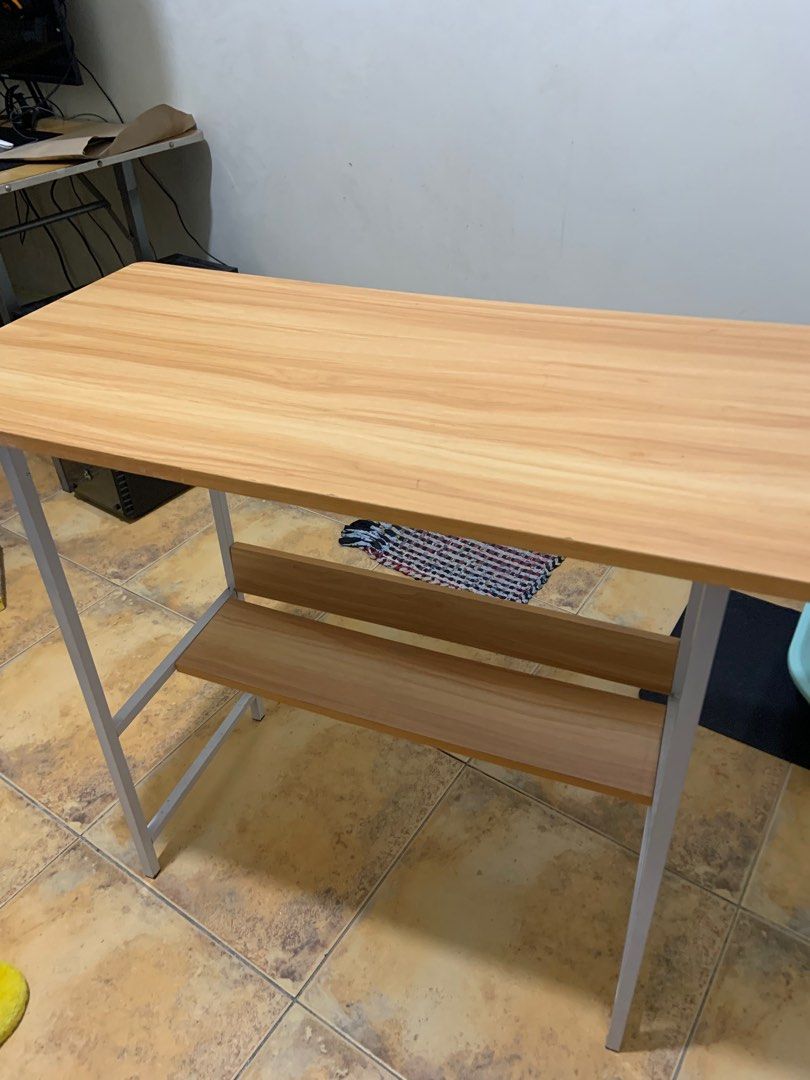 wooden study table with white wood bookshelf, Furniture & Home Living ...