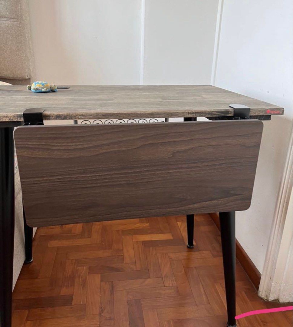 Wooden Table with Cable Management and extension side table, Furniture ...