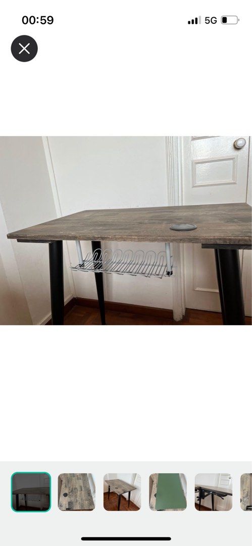 Wooden Table with Cable Management and extension side table, Furniture ...