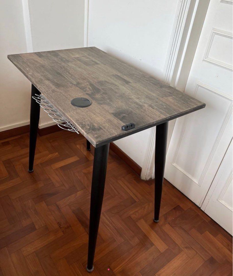 Wooden Table with Cable Management and extension side table, Furniture ...