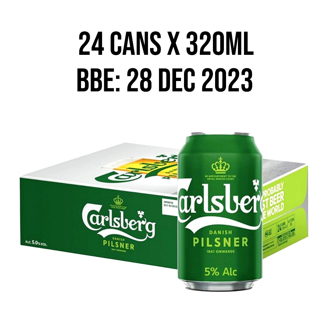 100% Authentic Carlsberg Danish Pilsner Beer 24 cans x 320ml Silver Tab, Food & Drinks ...