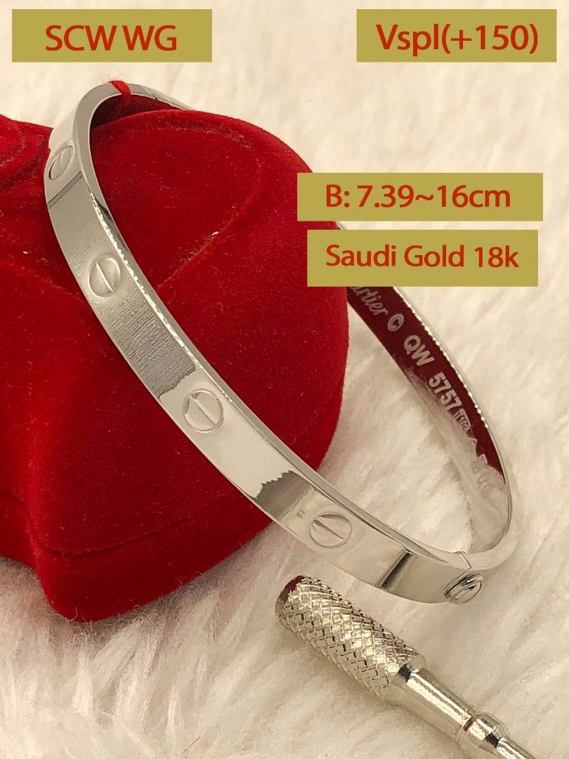 18k Saudi Gold Bangle White Gold Cartier Screw Type Bangle Sizes for ...