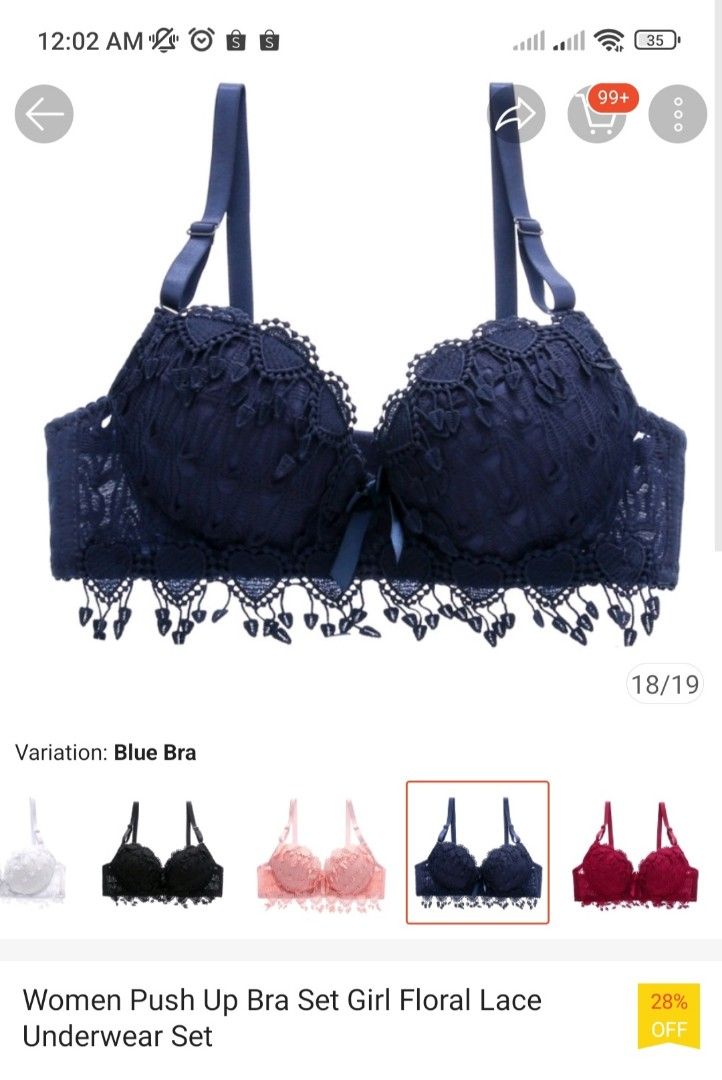 32/70B Lace w/ Crochet Blue Lingerie Bra, Women's Fashion, Undergarments & Loungewear on Carousell