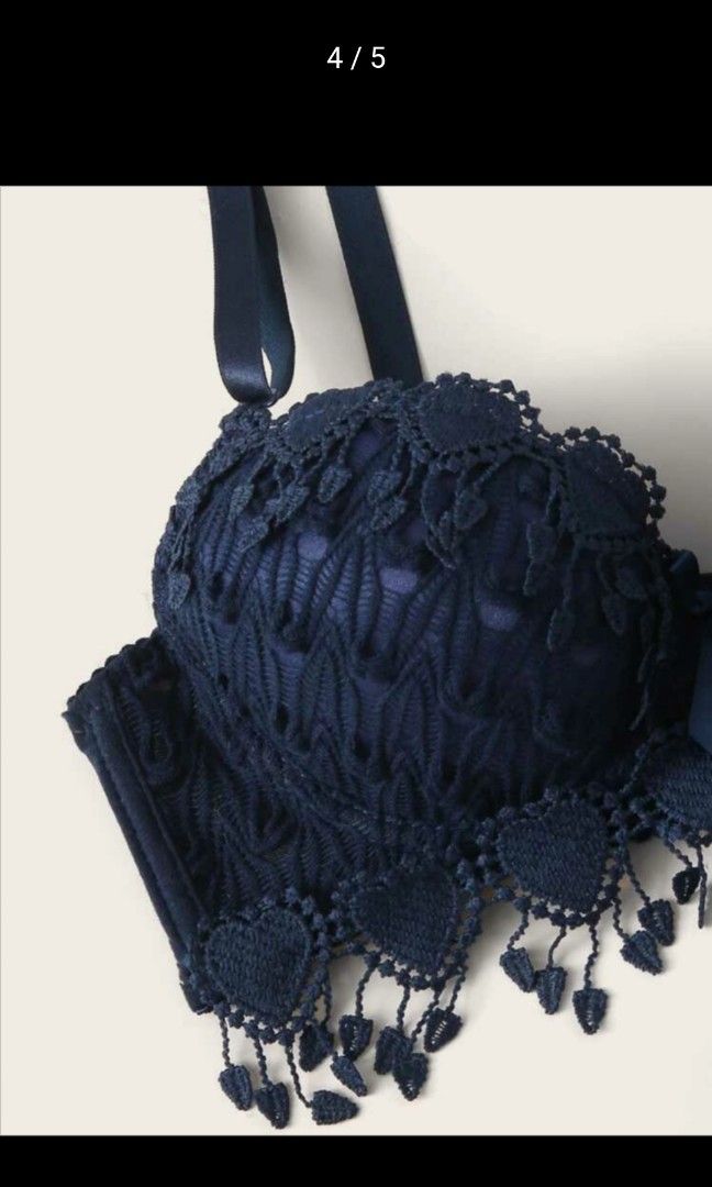 32/70B Lace w/ Crochet Blue Lingerie Bra, Women's Fashion ...