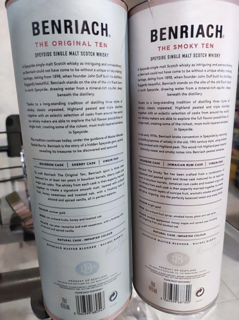 700ml benriach Smoky ten 10 and ORIGINAL single malt speyside scotch whisky, Food & Drinks ...