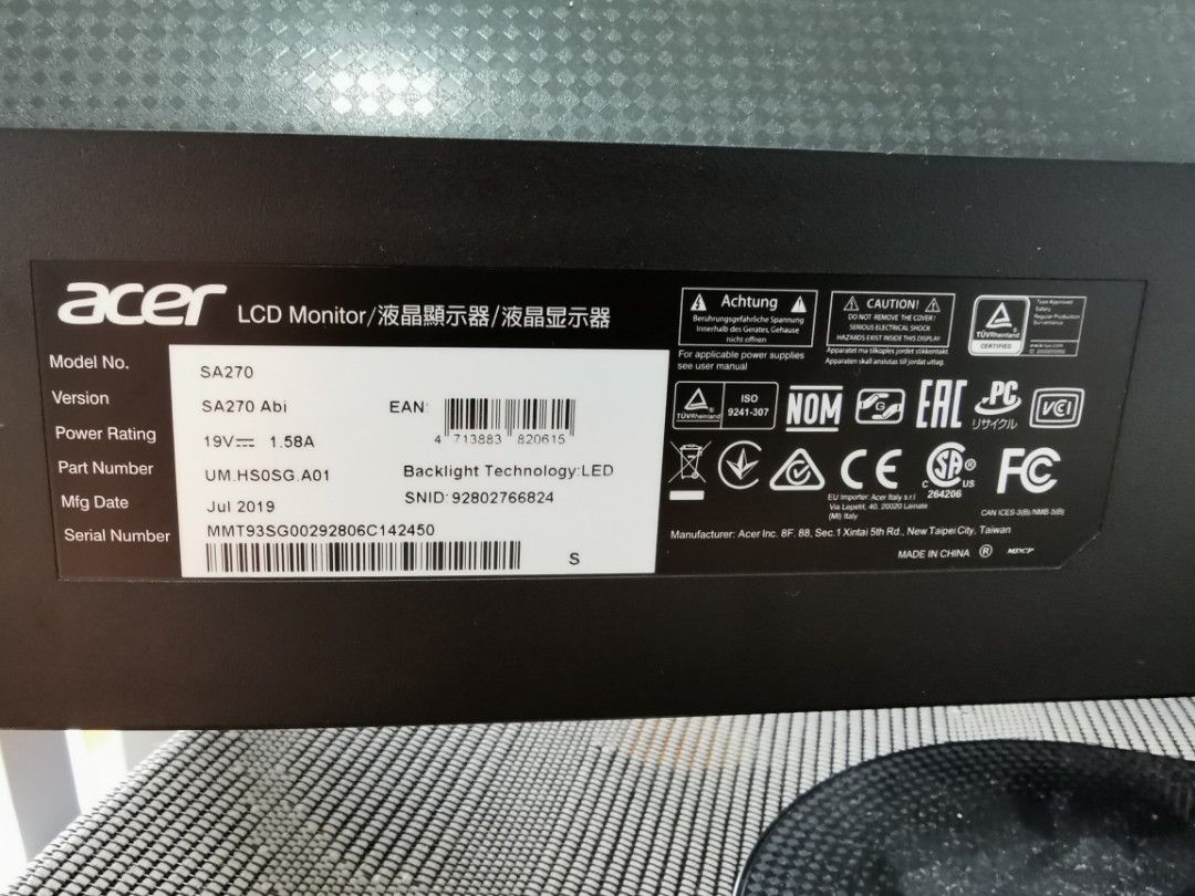 Acer SA270 27 inch monitor, Computers & Tech, Parts & Accessories ...