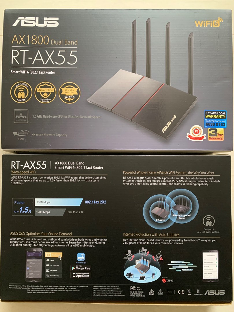 Asus RT-AX55 WiFi 6 Router [Warranty], Computers & Tech, Parts ...