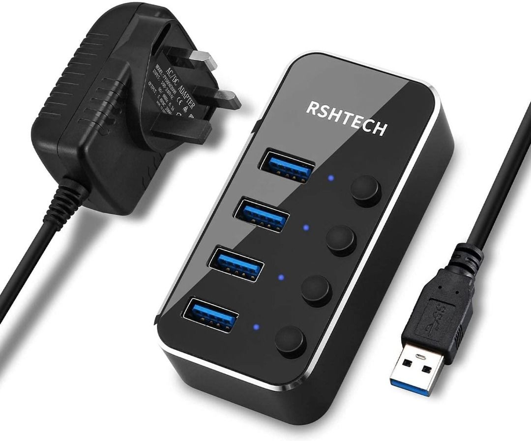 [B1808] Powered USB Hub RSHTECH Aluminum 4-port USB 3.0 Hub with 5V/2A ...