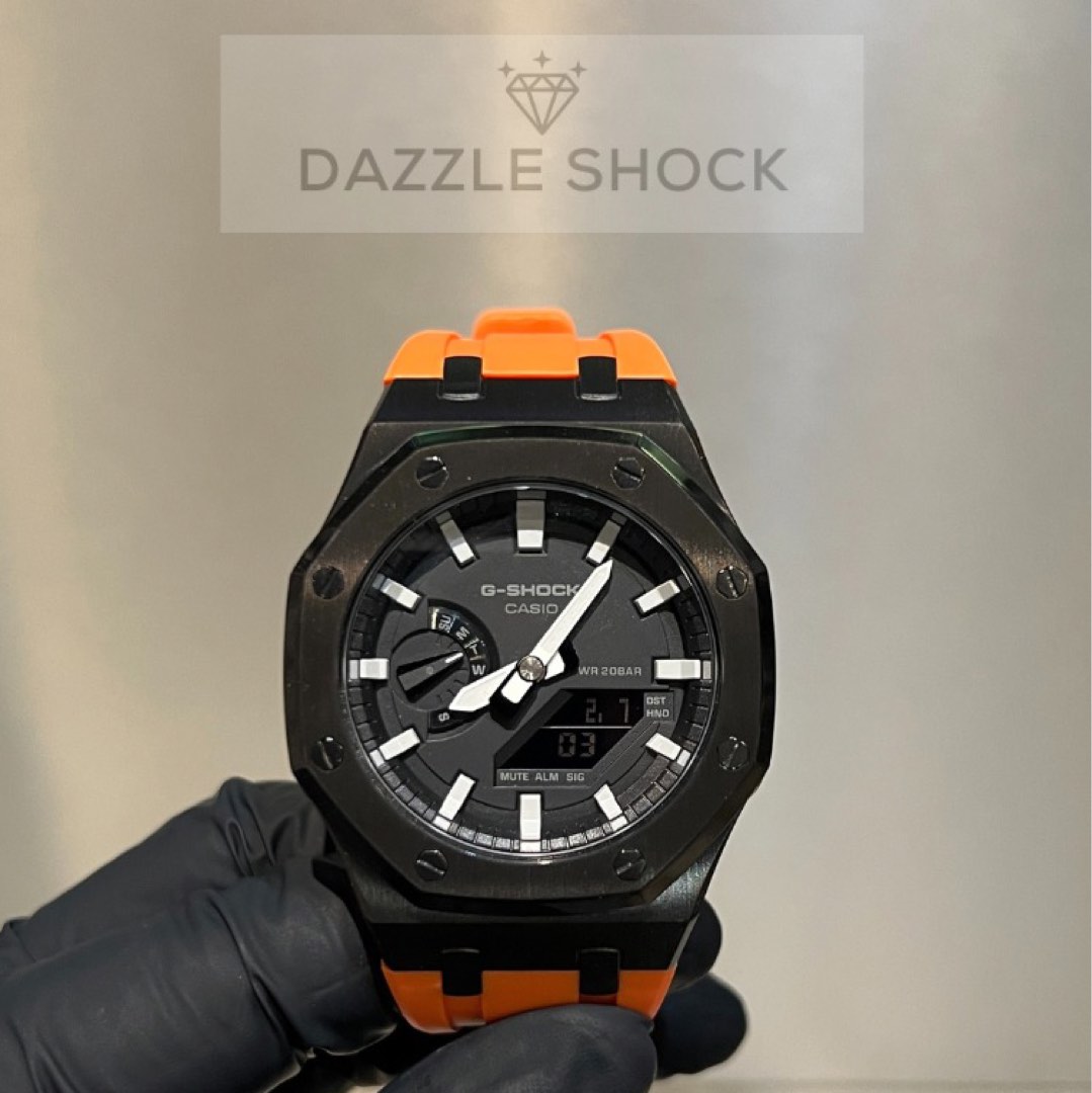 Brand new Casio Oak Custom Black ceramic with orange rubber strap Casio ...