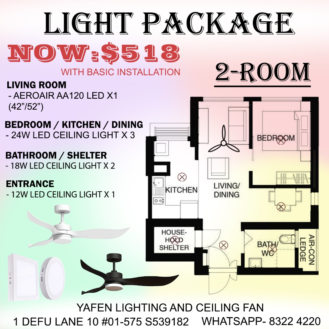 BTO Ceiling Light and Fan package with installation, Furniture & Home ...