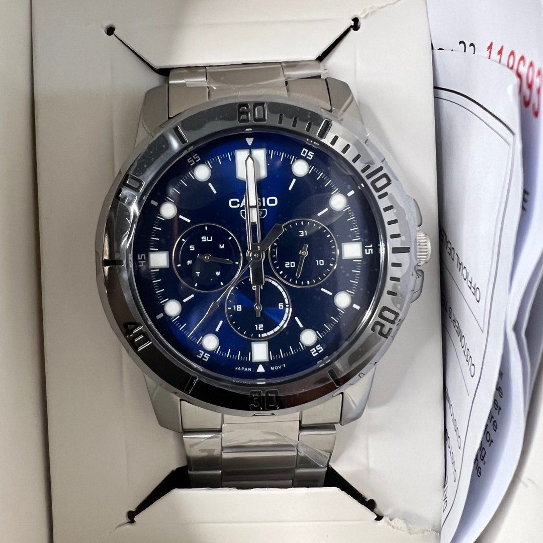 Casio MTP-VD300D-2E Stainless Steel Multifunction Blue Dial Watch, Men's Fashion, Watches ...