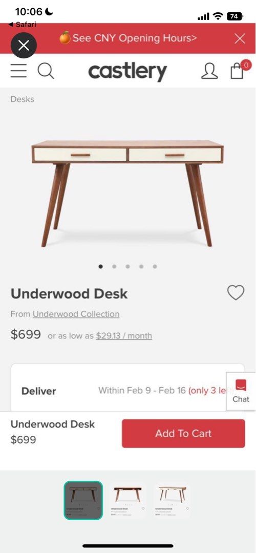 Castlery Underwood Desk / Study Table, Furniture & Home Living ...