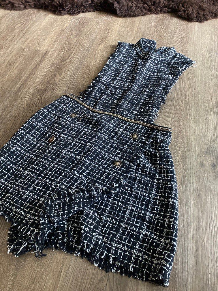 Chanel inspired overalls romper tweed (Zara), Women's Fashion, Dresses ...