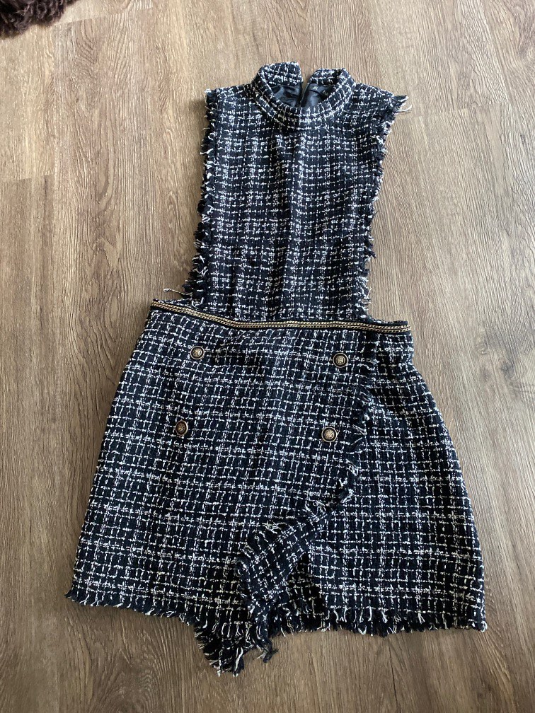 Chanel inspired overalls romper tweed (Zara), Women's Fashion, Dresses ...