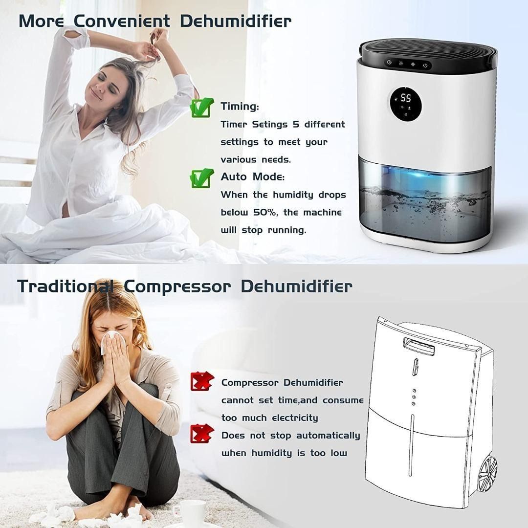 Dehumidifier, 2300ML 78oz Quiet Dehumidifier with Auto Defrost & Timer ...