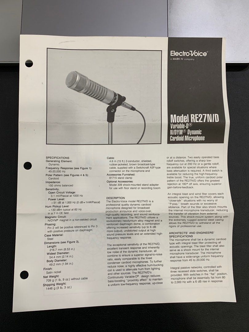 Electro Voice RE27N/D Silver Bundle, Audio, Microphones on Carousell