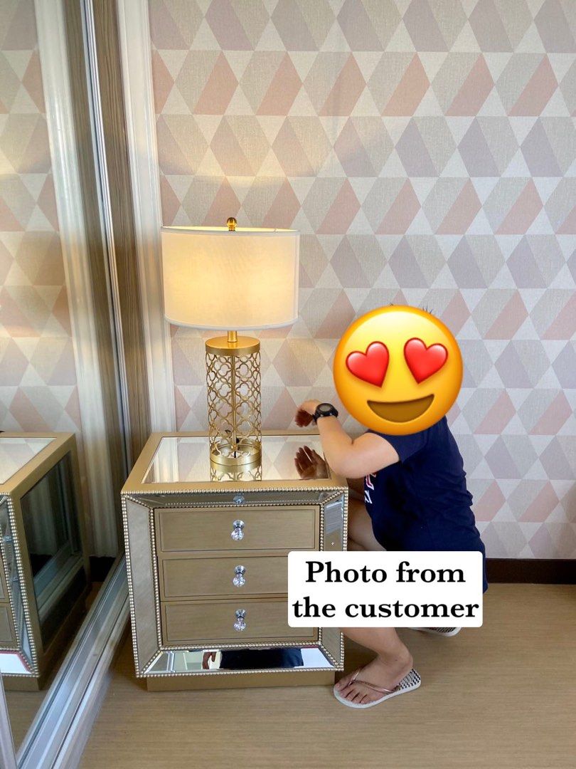 Gold Metal Casing with Fabric Shade Bedside Table Lamp, Furniture ...