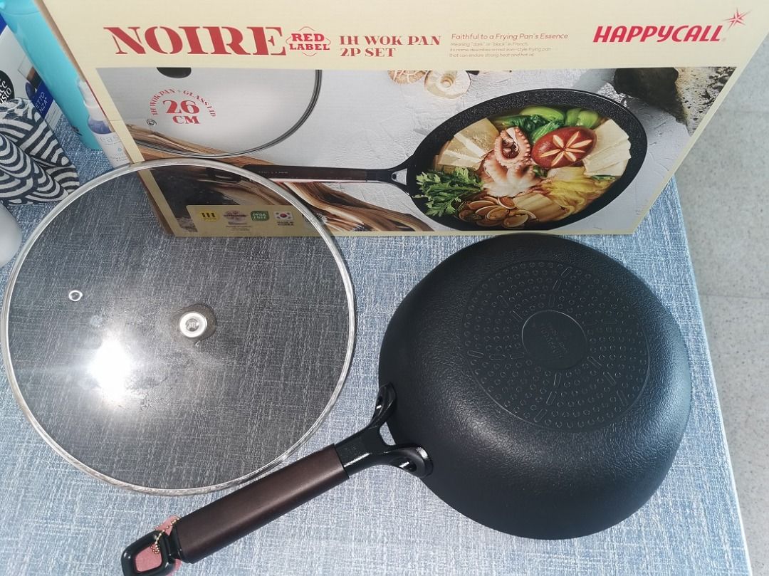 Happycall Noire Red Label IH Wok pan 2P Set (26cm), Furniture & Home ...