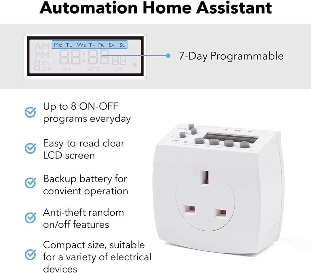 HBN Digital Electronic Timer Socket Plug with 8 On-Off Programs, Programmable Switch Timer, Anti ...