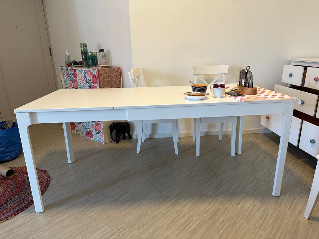 IKEA Extendable Dining Table + 4 chairs Set, Furniture & Home Living ...
