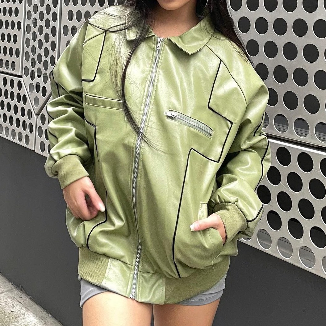 Leather Jacket Avocado Green Y2K Aesthetic, Men's Fashion, Coats ...