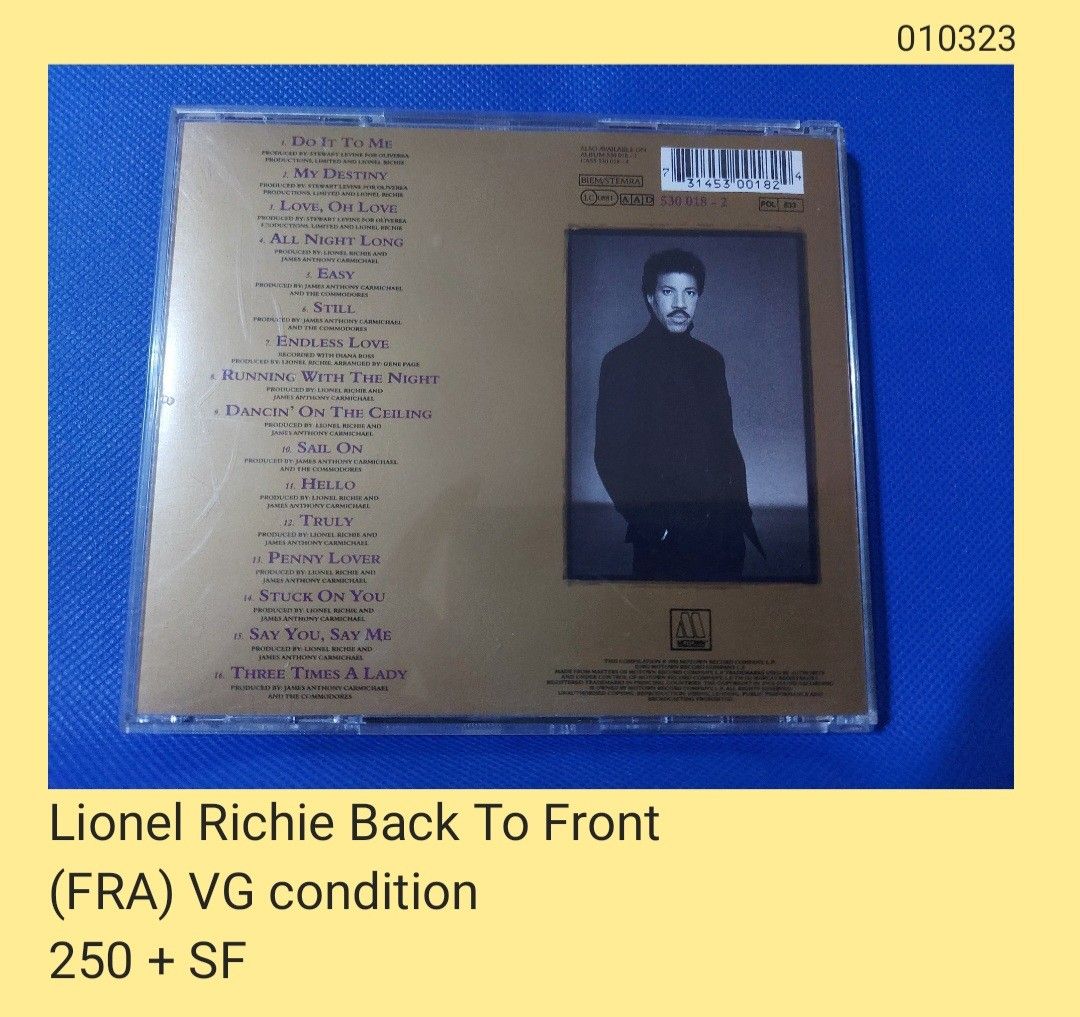 Lionel Richie Back To Front CD (unsealed), Hobbies & Toys, Music ...