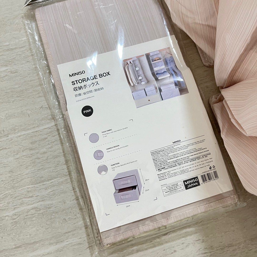Miniso Wardrobe Organiser Storage Box Closet Organiser Pink, Furniture ...