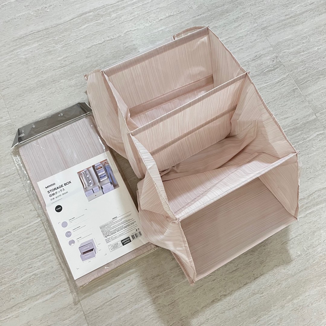 Miniso Wardrobe Organiser Storage Box Closet Organiser Pink, Furniture ...