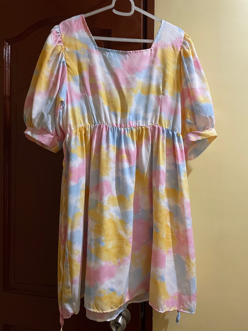 Pastel Puff-Sleeve Dress, Women's Fashion, Dresses & Sets, Dresses on ...