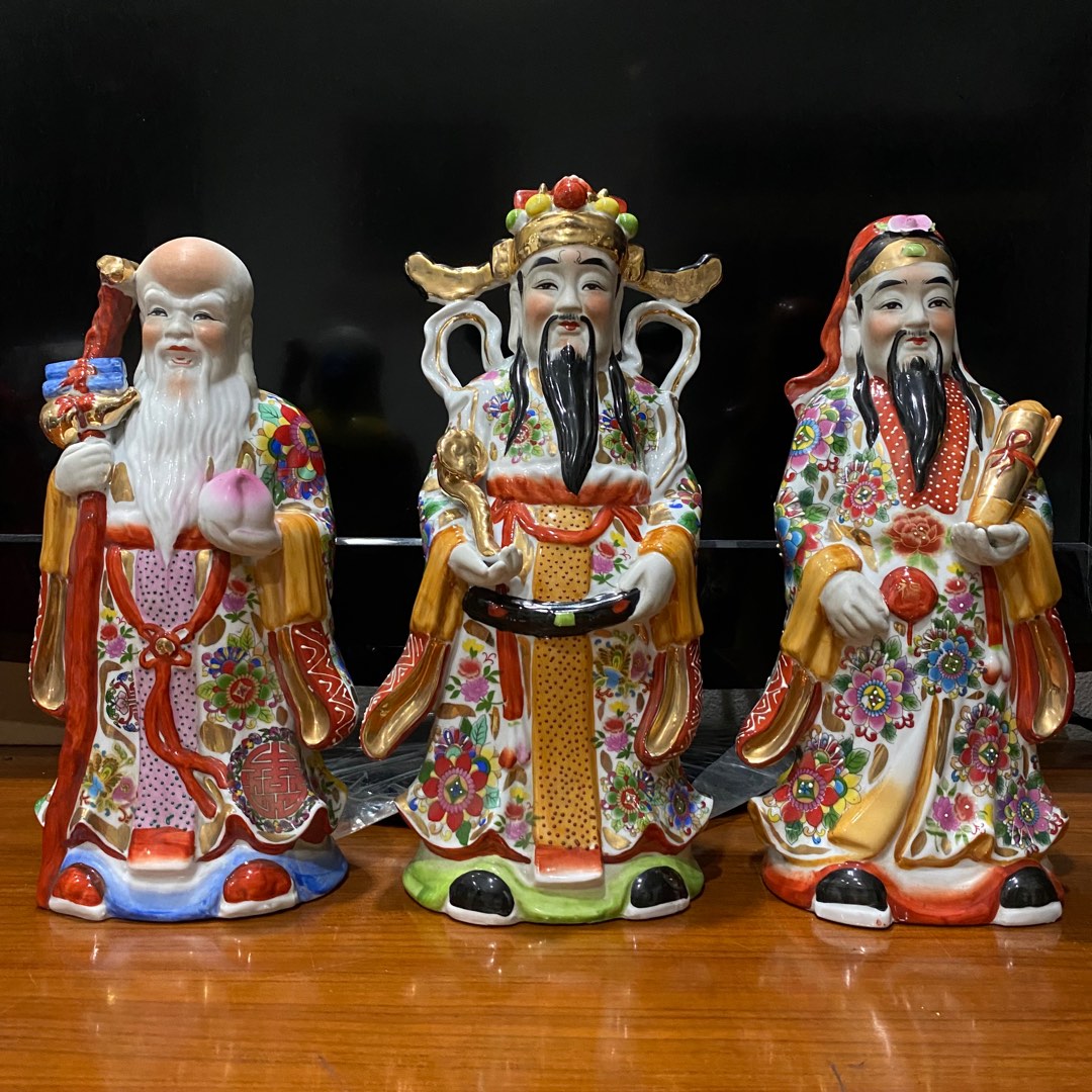 Patung Dewa Fu Lu Shou/ Fuk Lo Sou, Antik, Pajangan di Carousell