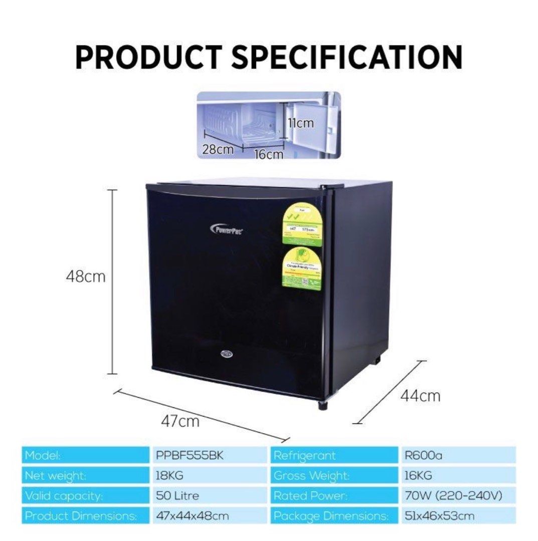 PowerPac 50 litre bar fridge, TV & Home Appliances, Kitchen Appliances ...